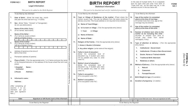 The religion of the parents will also be recorded in the registration ...